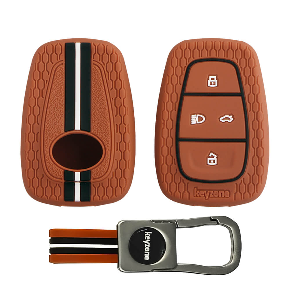 Keyzone striped key cover & metal striped keychain for Tata Nexon, Har