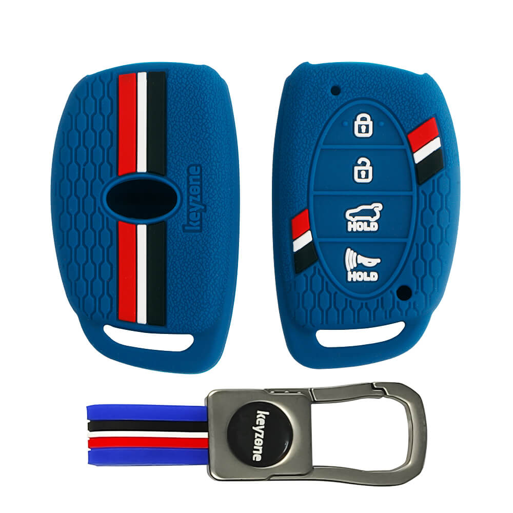 Keyzone Striped Silicone Key Cover & Metal striped keyring for Hyundai