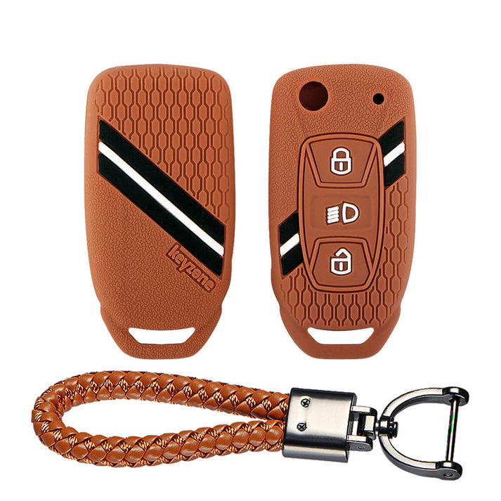 Keyzone striped key cover and keychain fit for: Tata Curvv, Nexon, Har