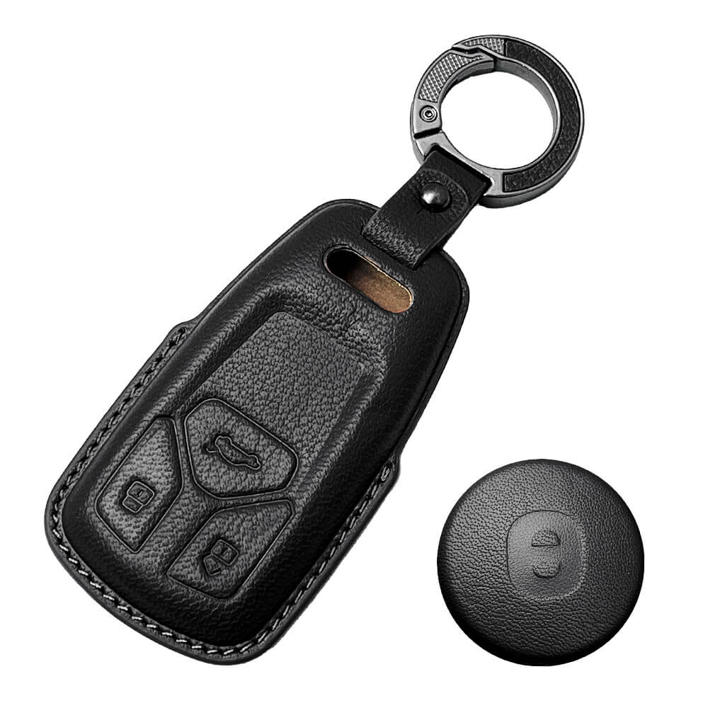 Keyzone Leather Key Cover & AC Vent Car Perfume for Audi Q5, A5, A8, Q