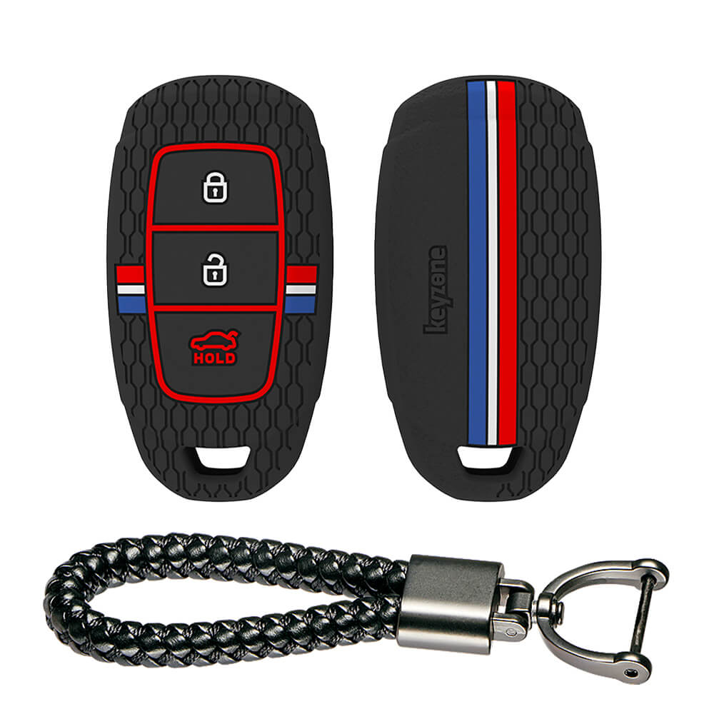 Keyzone striped silicone key cover & keychain for i20, Kona, Verna 3 b