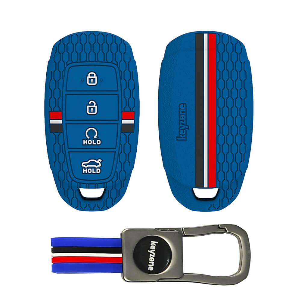 Keyzone striped silicone key cover & metal striped keyring for i20, Ve