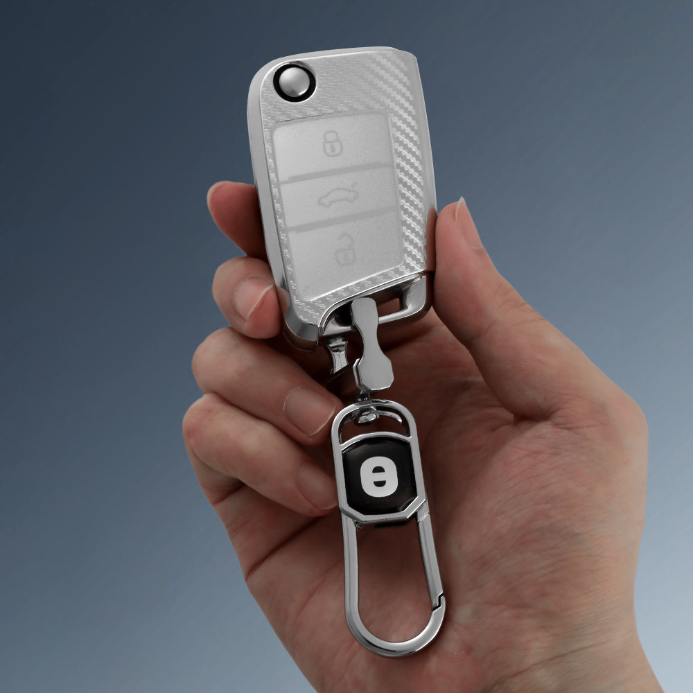 Keyzone silverstar TPU key cover & keychain for Virtus, Tiguan, Taigun