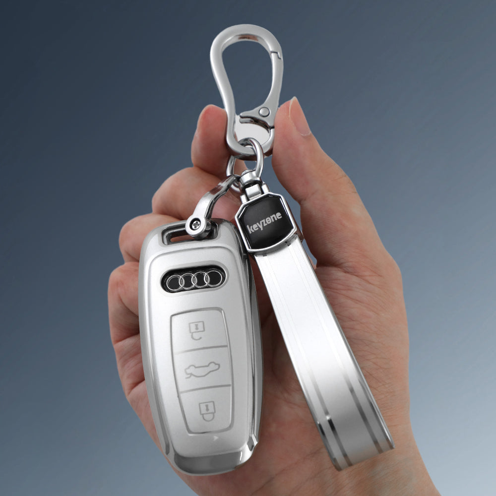Keyzone silver dust TPU key cover & keychain for Audi 2018-2022 A6 A7