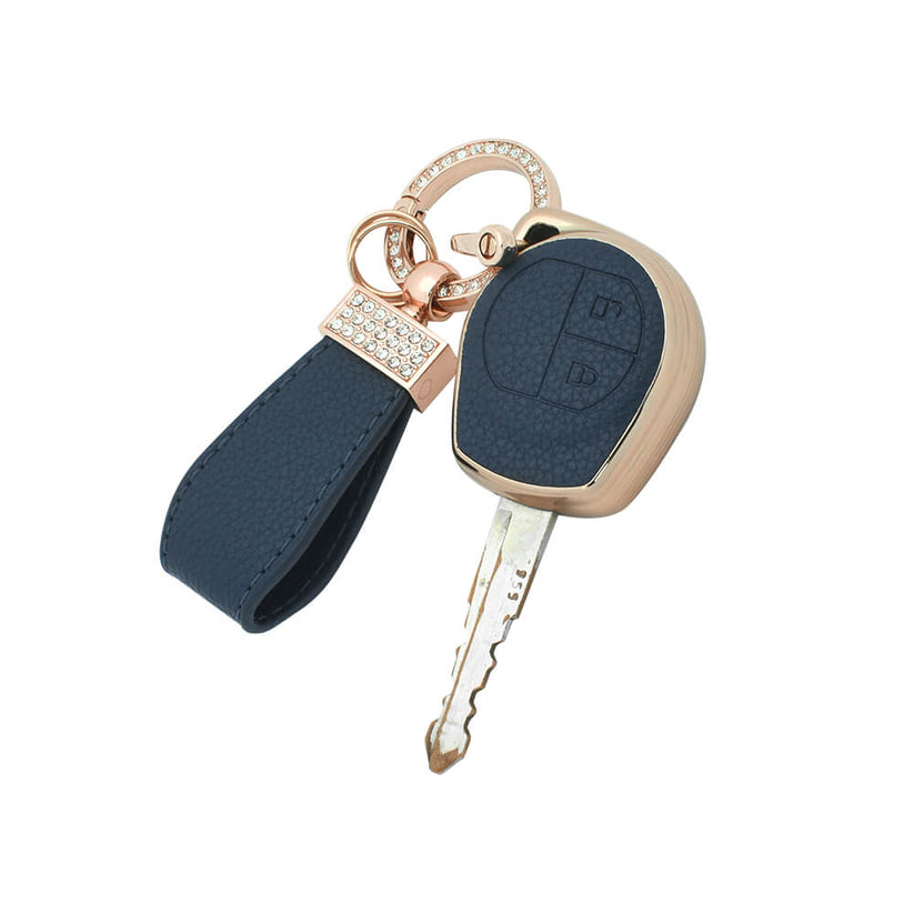 Keyzone litchi leather textured TPU key cover & keychain for Fronx, Ji