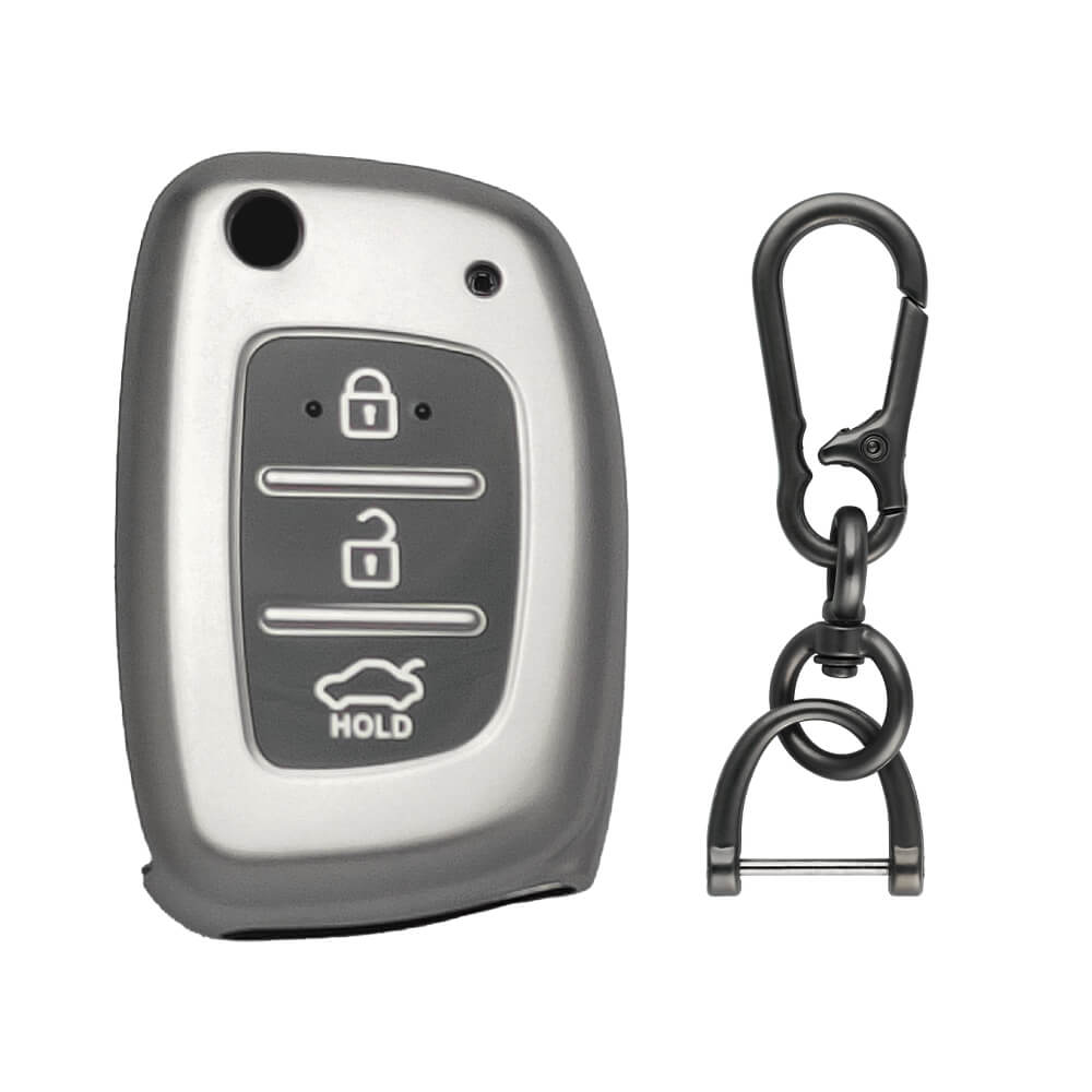 Keyzone® TPU Key Cover & zinc alloy key holder for: i20, Creta, Venue,