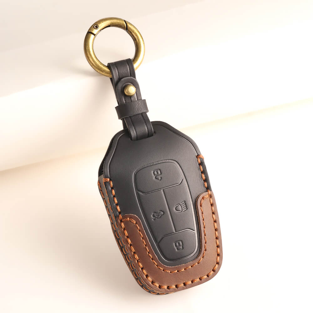 Keyzone dual leather key cover for Nexon, Harrier, Safari, Altroz, Pun