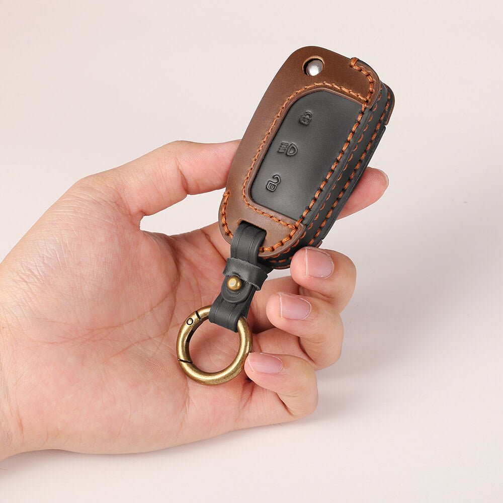 Keyzone dual leather key cover for Tata Curvv, Nexon, Harrier, Altroz,