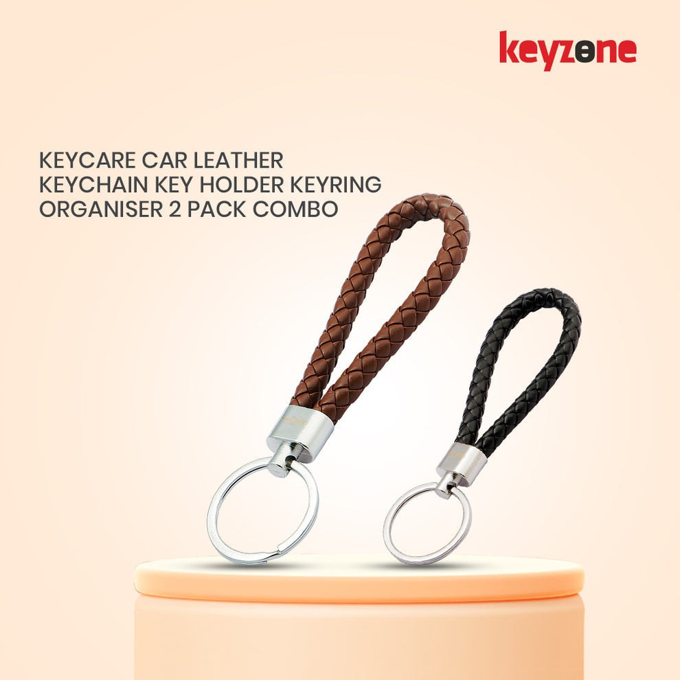 Keycare car leather keychain key holder keyring organiser 2 pack combo