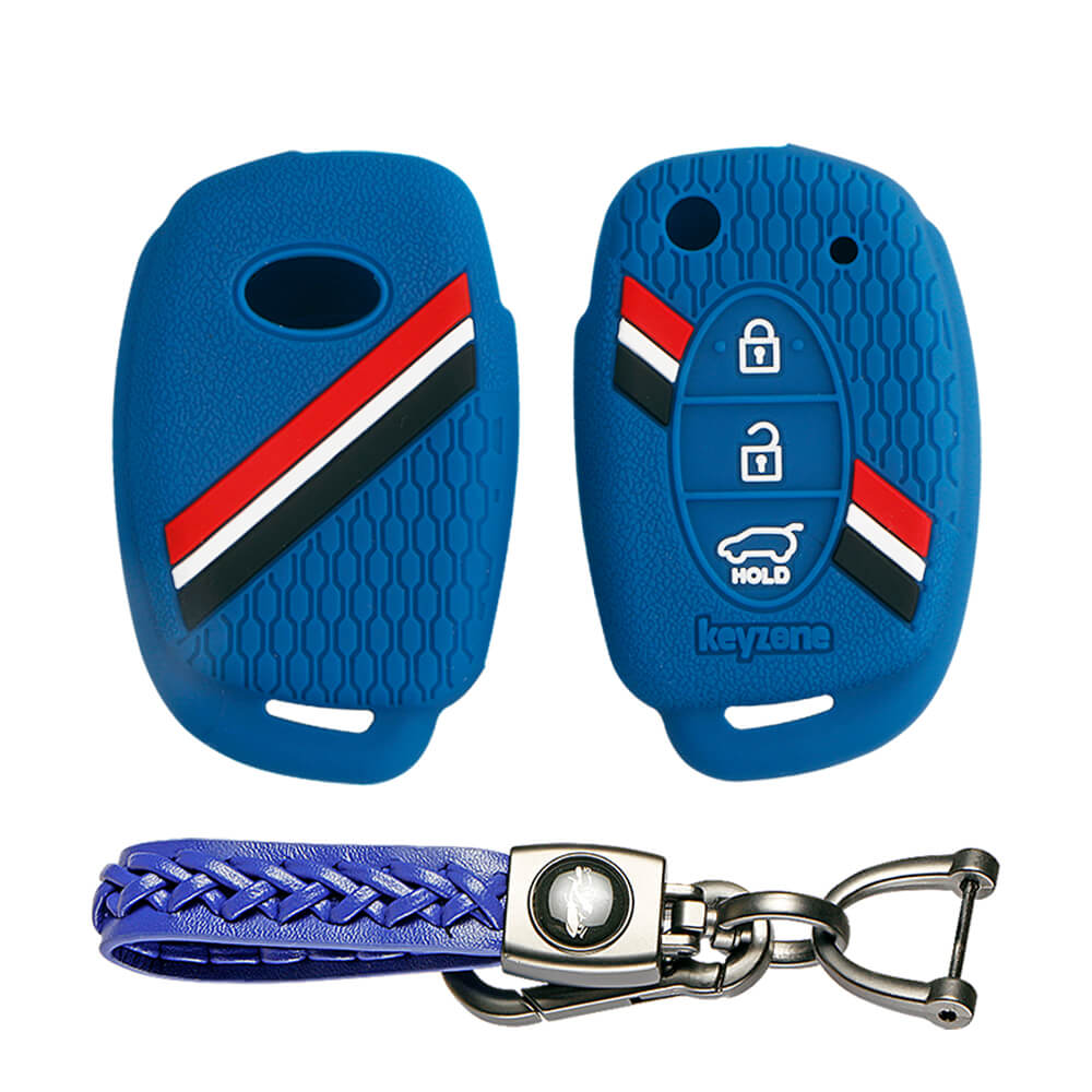 Keyzone striped key cover and keychain fit for : Creta, I20 2020, I20