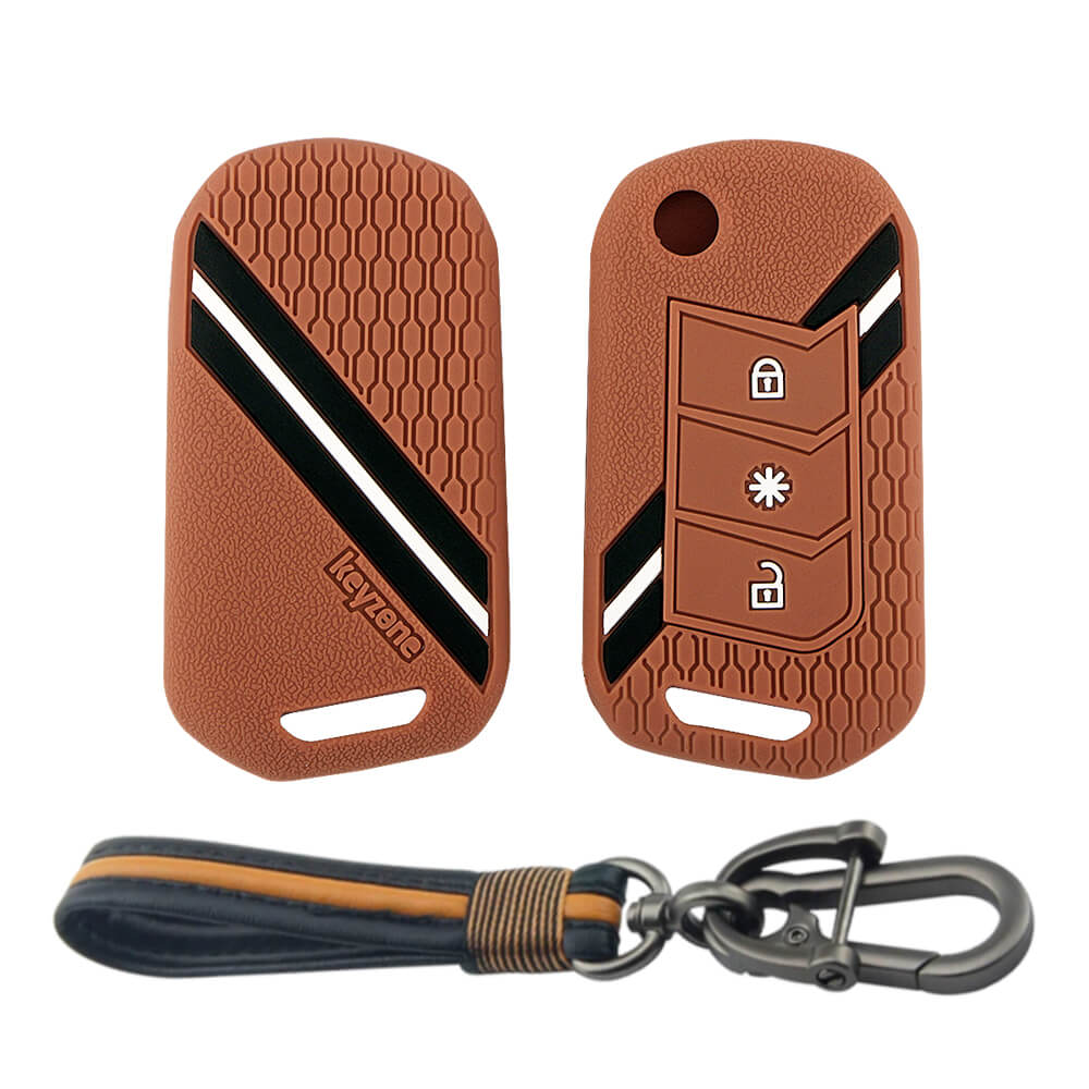 Keyzone striped key cover and keychain fit for Thar, Bolero, Scorpio,