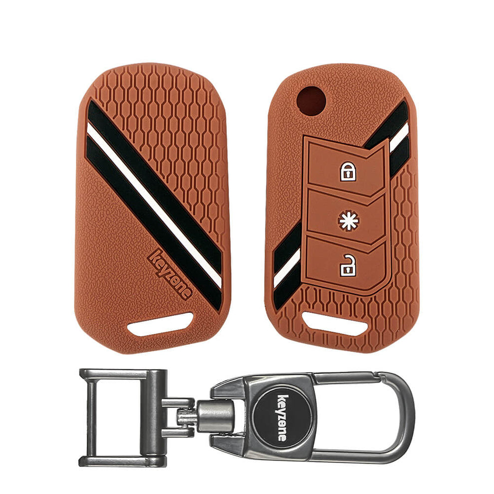 Keyzone Striped Silicone Key Cover & Metal Alloy Key Holder for Thar,