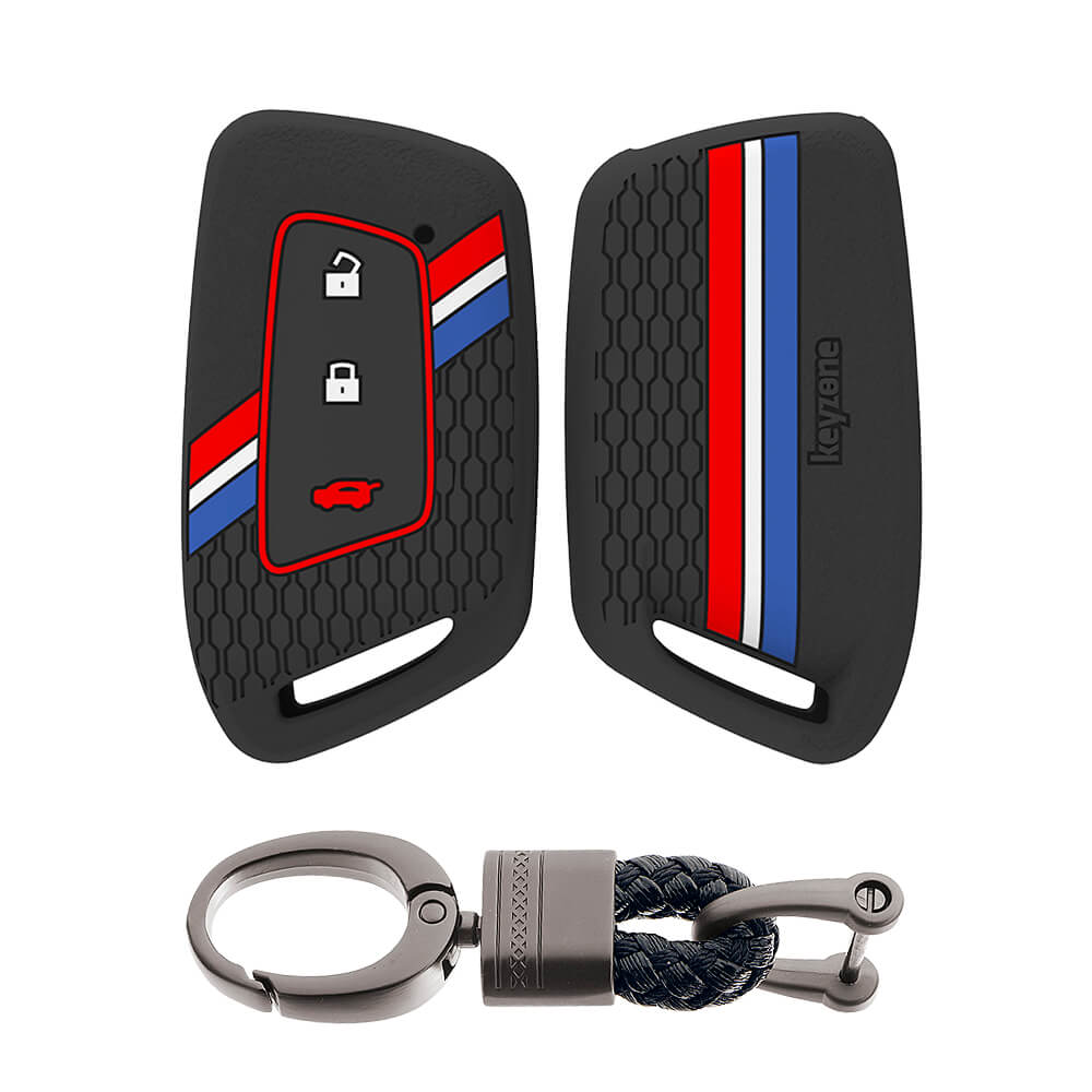 Keyzone striped silicone key cover & keychain for MG Hector, Windsor E