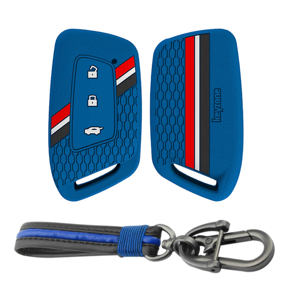 Keyzone striped silicone key cover & keychain for MG Hector, Windsor E