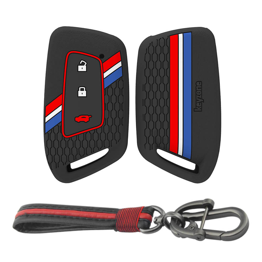 Keyzone striped silicone key cover & keychain for MG Hector, Windsor E