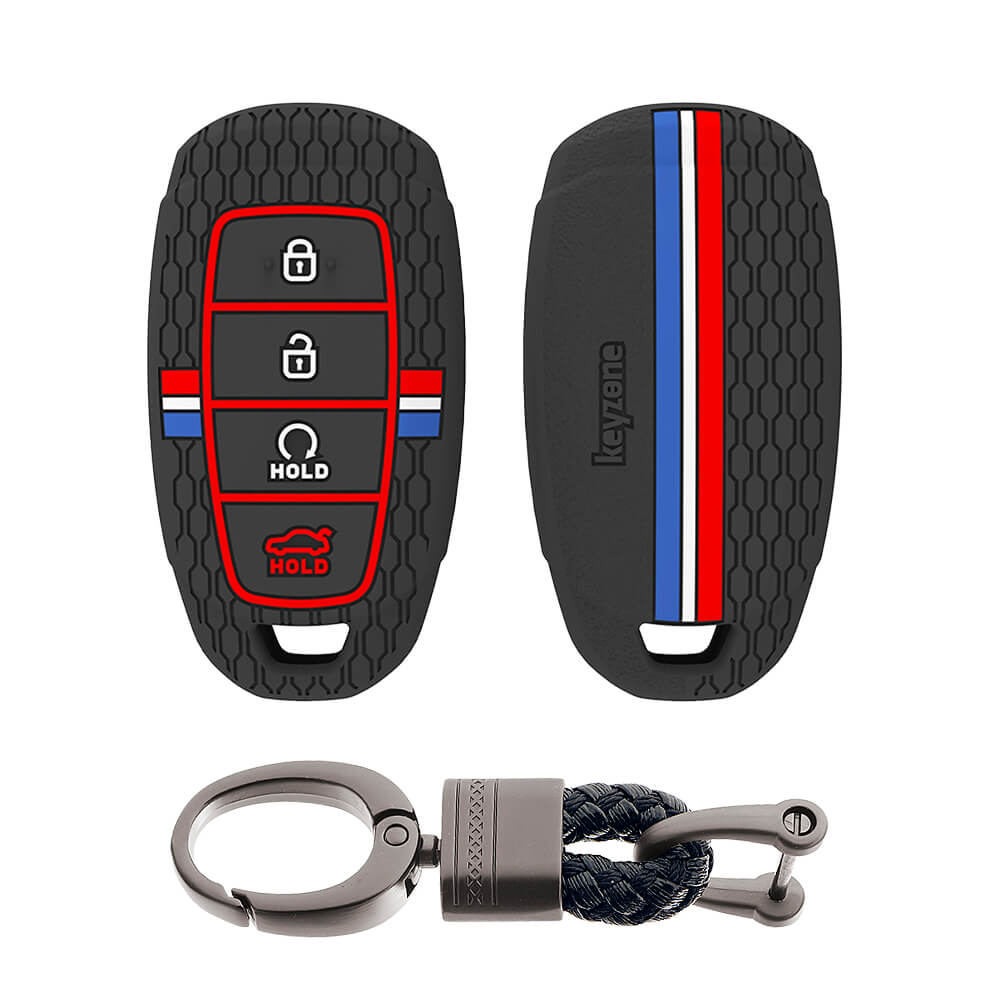 Keyzone striped silicone key cover & keychain for i20, Verna 2023 onwa