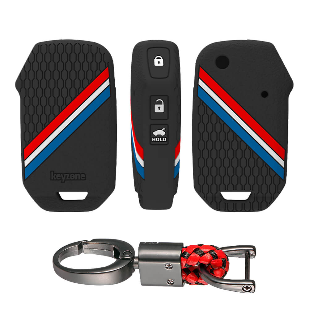 Keyzone striped silicone key cover & alloy keyholder for Kia Carens Cl