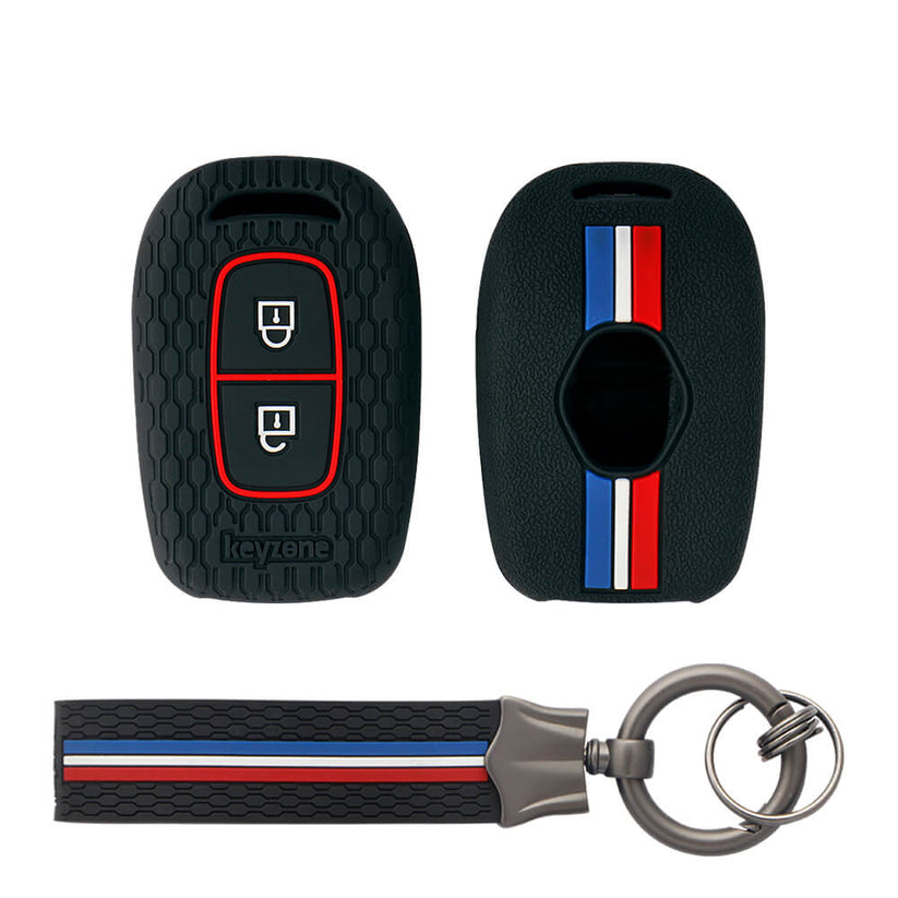 Keyzone striped key cover and keychain fit for : Kwid, Duster, Triber,