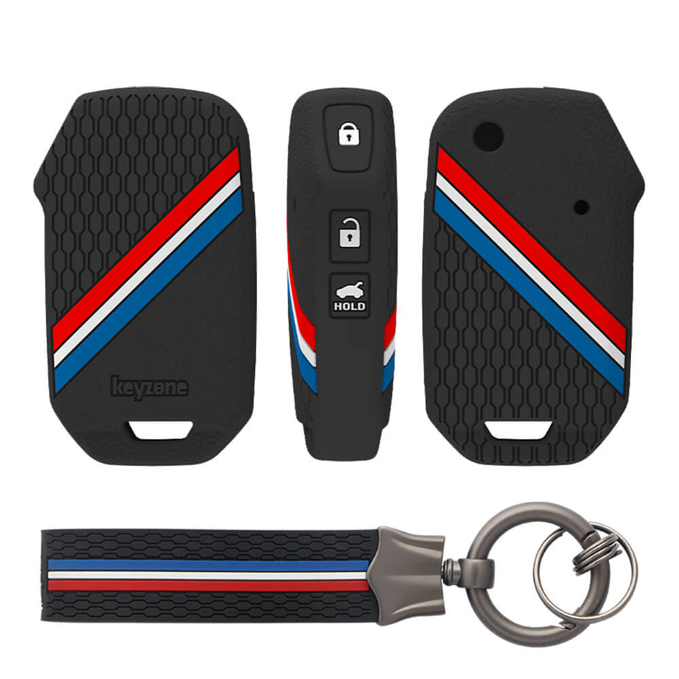 Keyzone striped silicone key cover & keychain for Seltos, Sonet, Caren