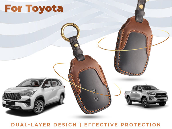 Keyzone dual leather key cover for Innova Crysta, Innova HyCross, Hilu