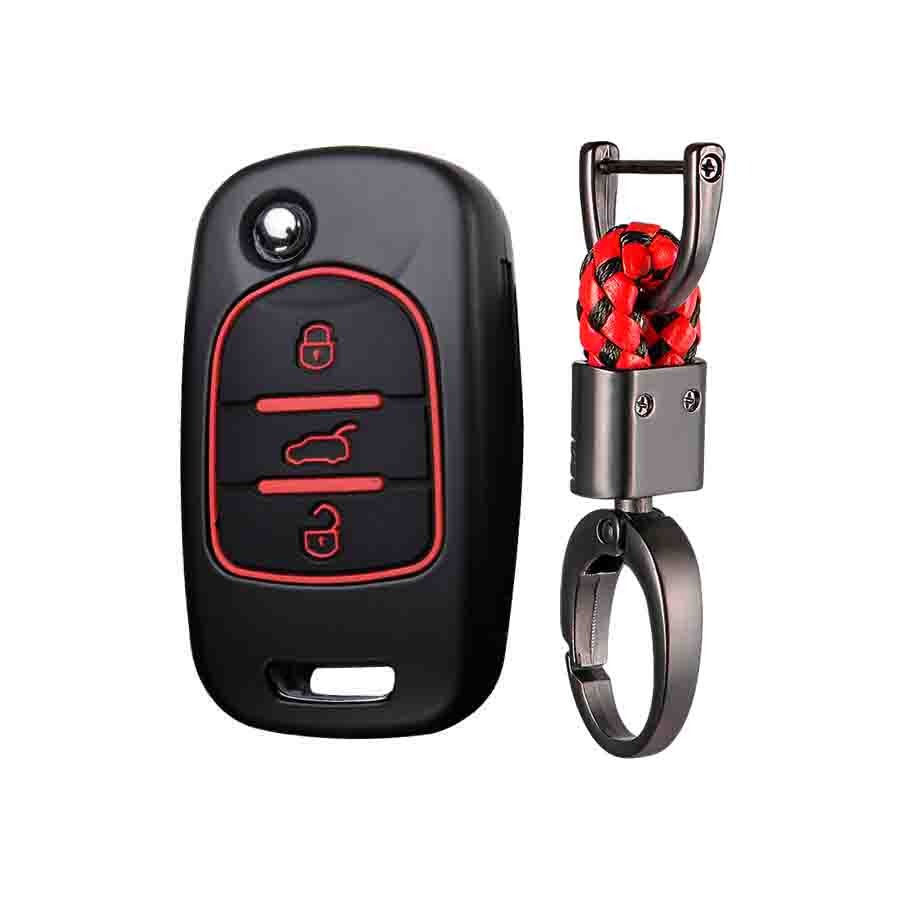 Keycare metal key cover and keychain fit for : MG Hector 3 button flip